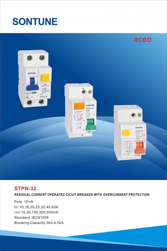 IEC 61009 Standard RCBO Circuit Breaker , STPN-32 Double Pole RCBO