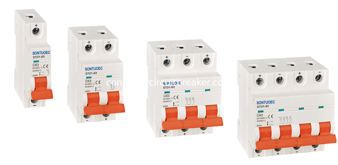 63A DC MCB Circuit Breaker , Din Rail Mount Circuit Breaker 6KA 1P 2P 3P 4P using solar 24v 250v ...