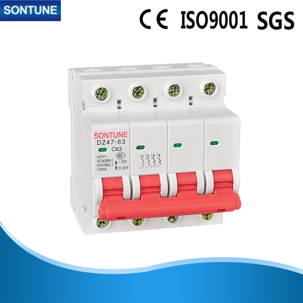 DZ47-63 4 Pole MCB In Electrical Circuit Din Rail IEC60898 Standard