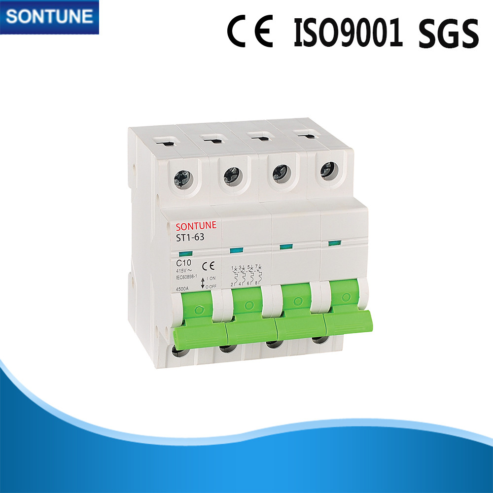 ST1-63 4P MCB Circuit Breaker High Breaking Capacity Overload Protection