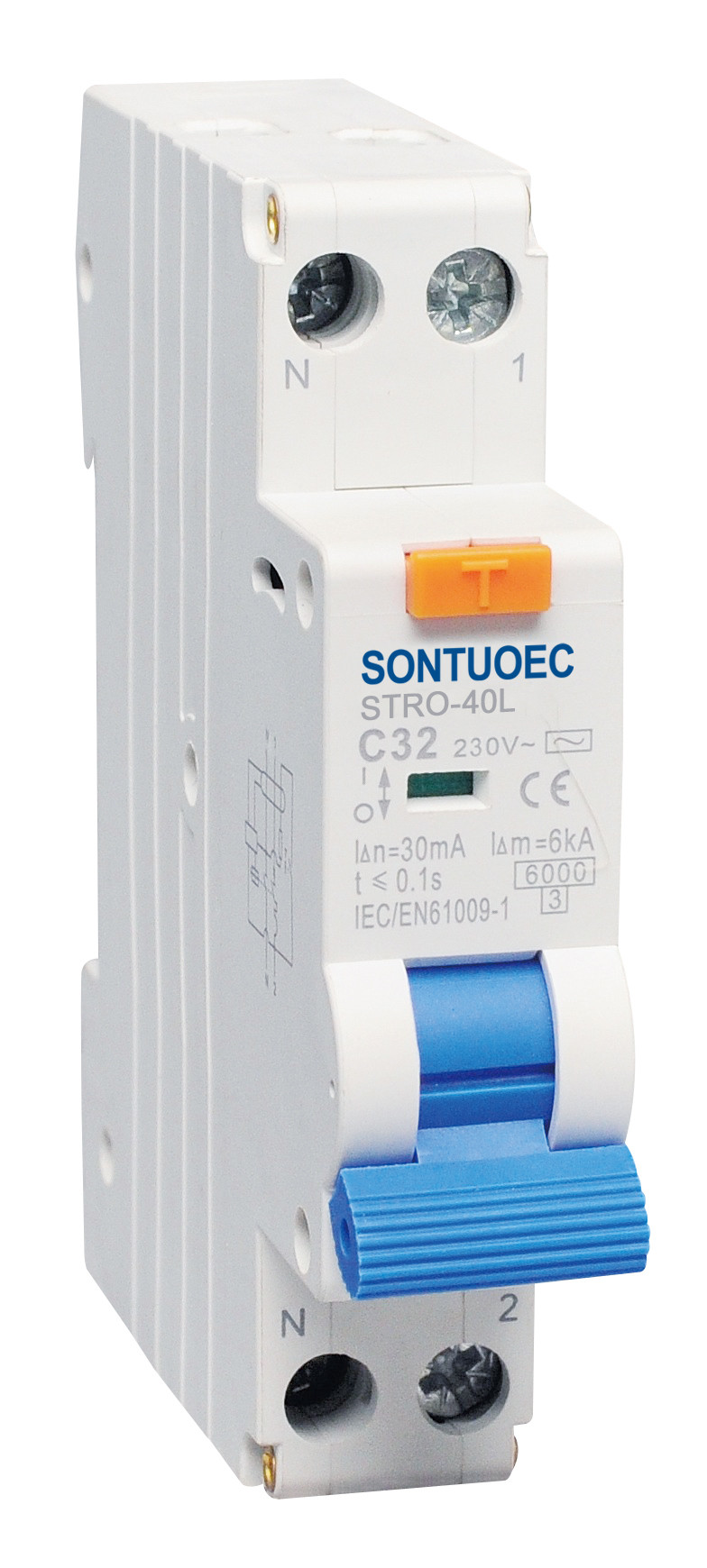 6KA 4.5KA 18mm width 1P+N Single Phase Electrical Type RCBO Circuit ...