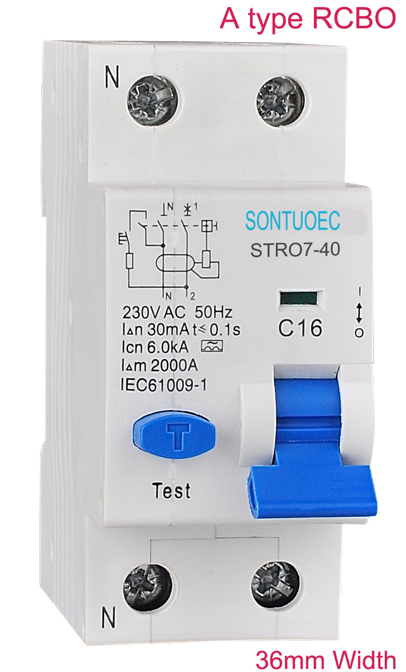 Sontuoec RCBO 36mm Width Single Phase RCBO Circuit Breaker